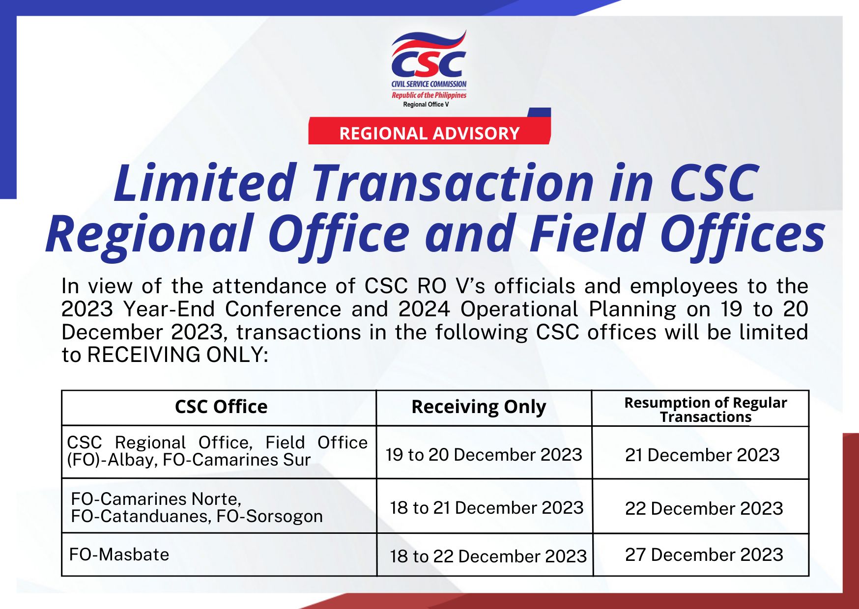 CSC Regional Office V CSC Regional Office V